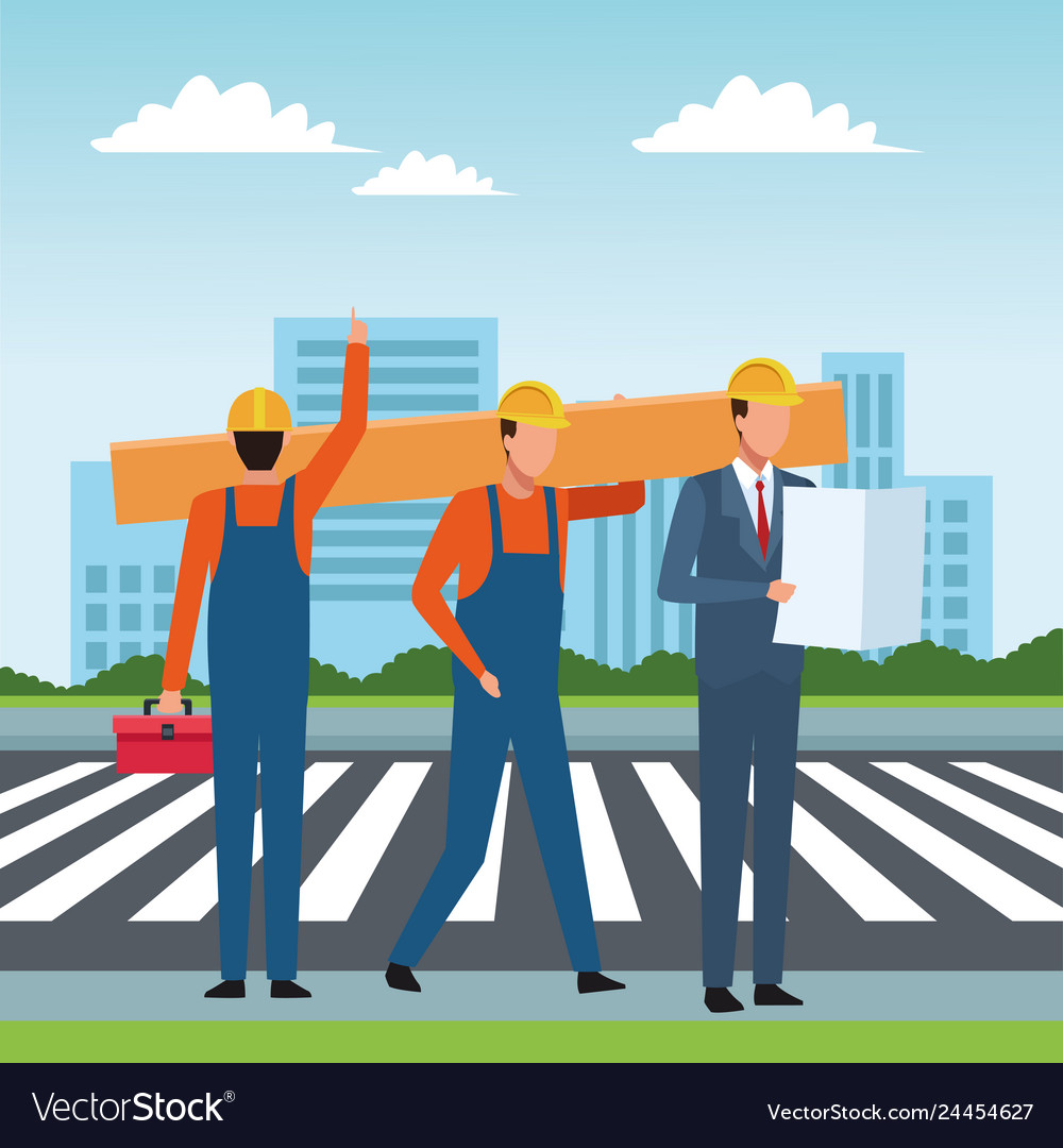 Construction workers workers tools Royalty Free Vector Image