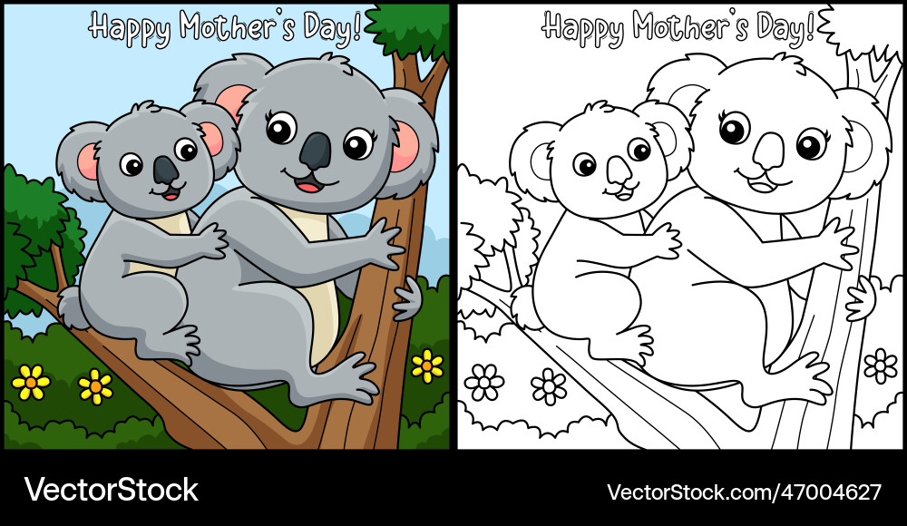 Mothers day koala coloring page Royalty Free Vector Image