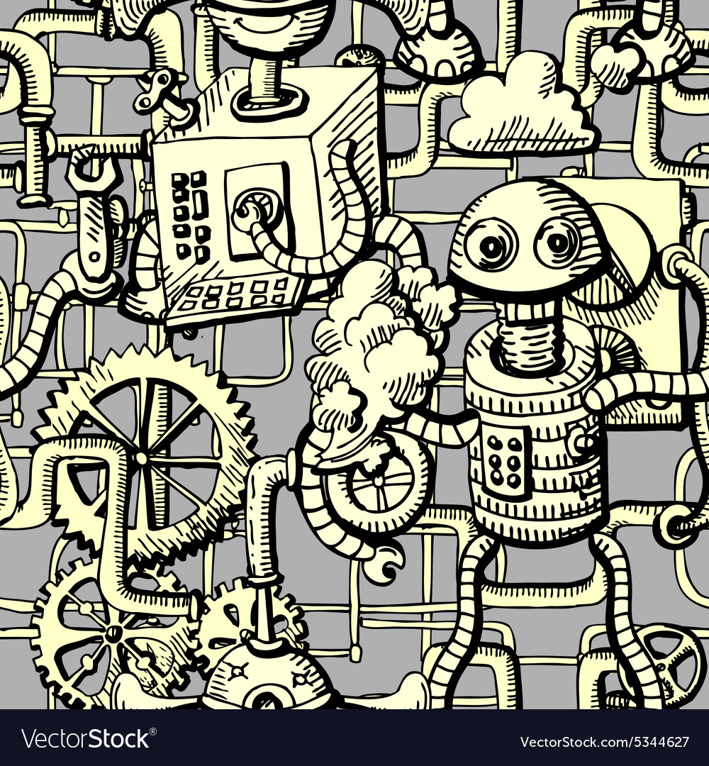 Robots seamless pattern Royalty Free Vector Image