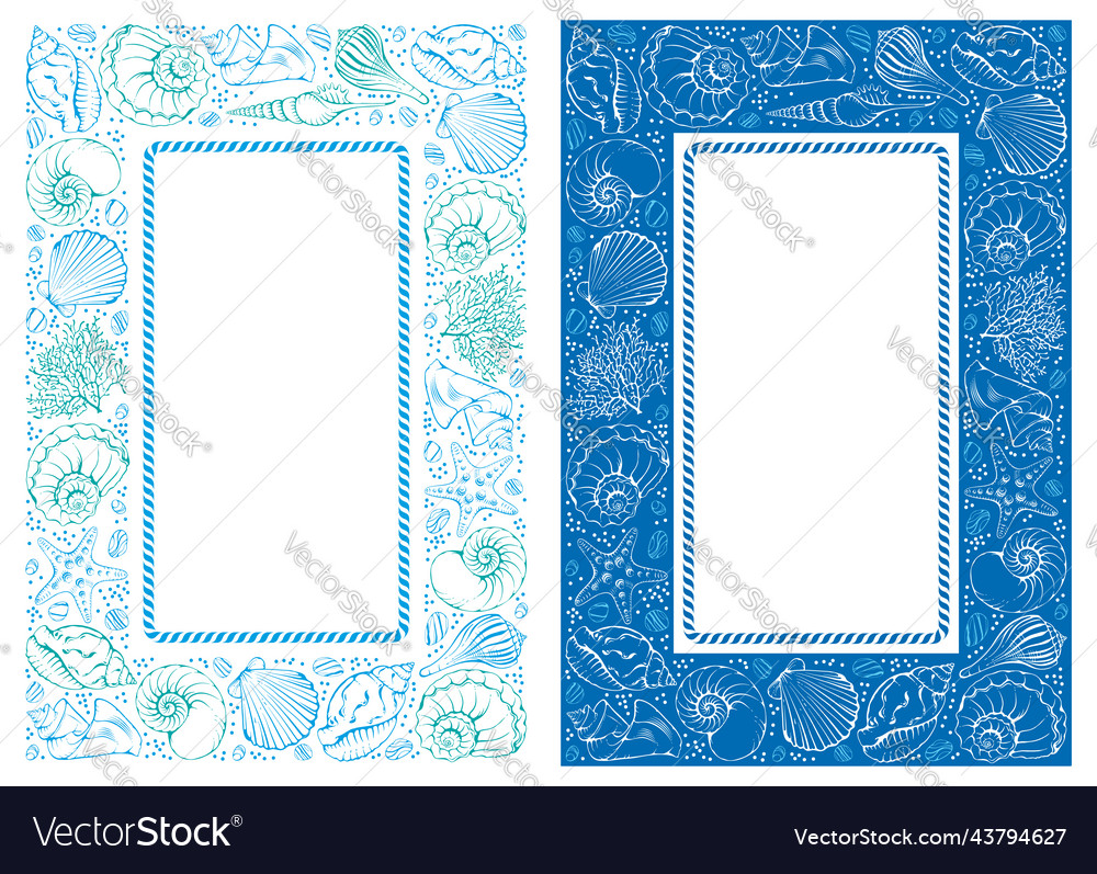 Seashell rectangle frame set Royalty Free Vector Image