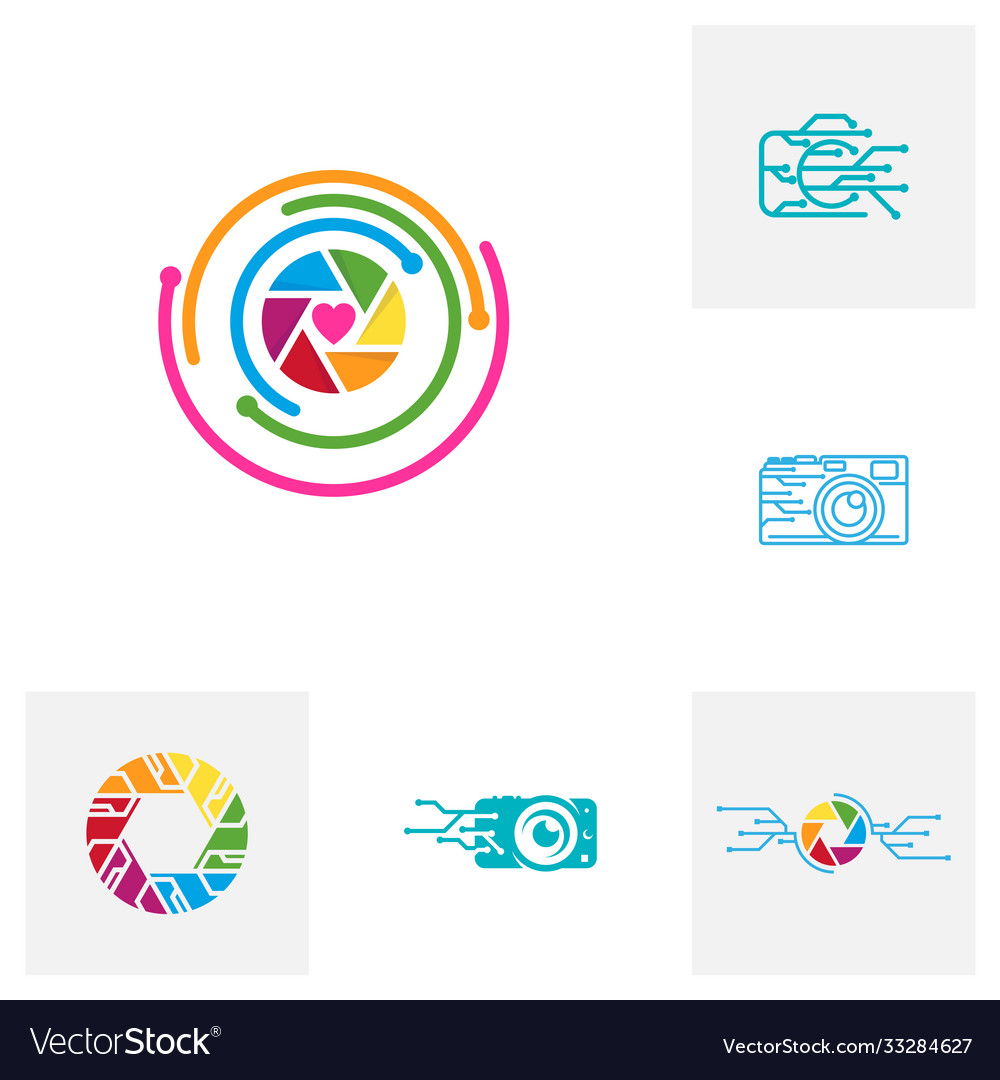 Set tech camera logo design template Royalty Free Vector