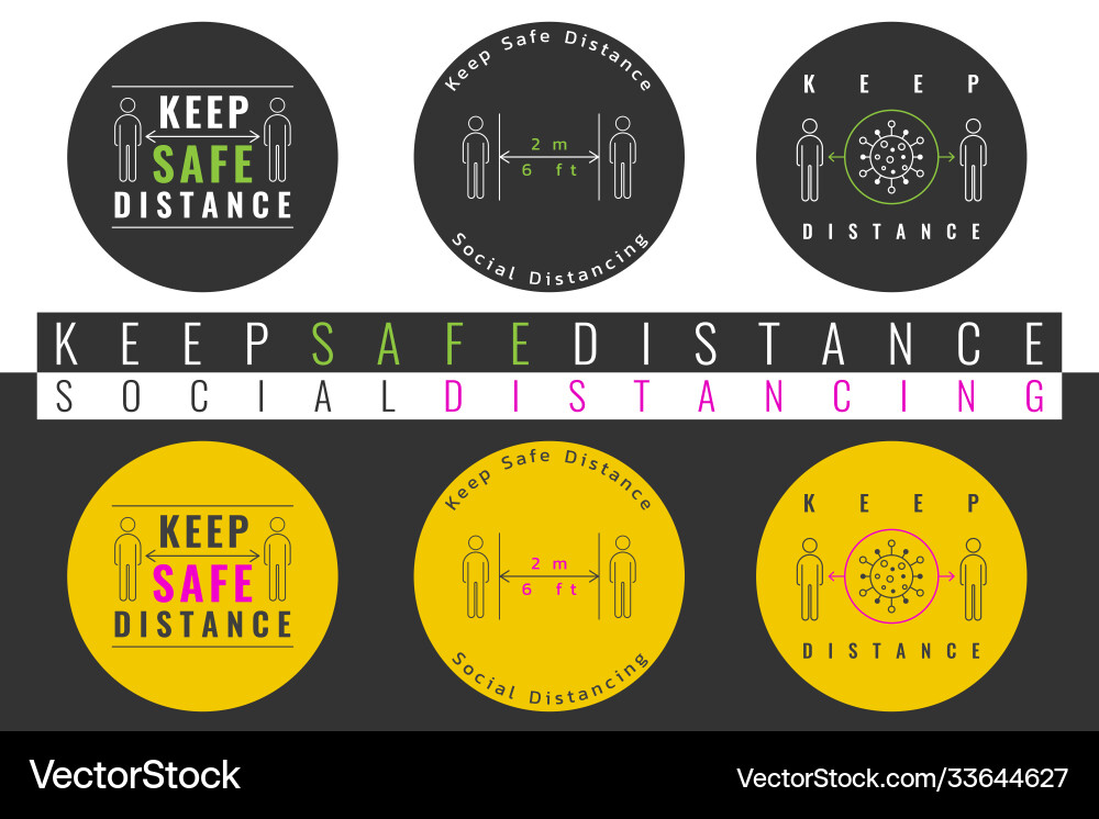 Social distancing set sticker icons design Vector Image