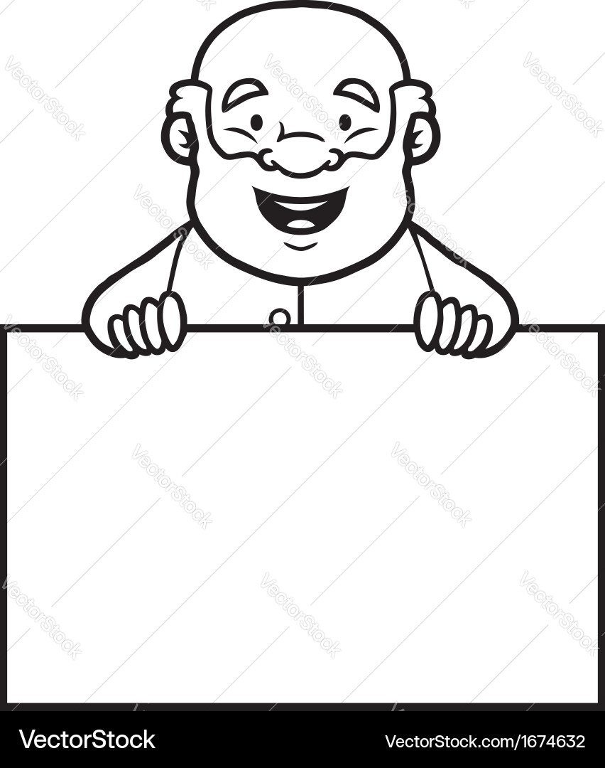 Black and white old man holding a blank sign Vector Image