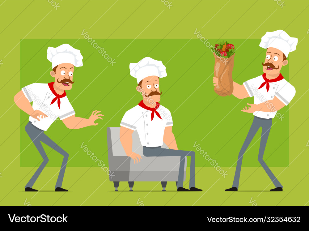 Cartoon flat strong chef cook man character set Vector Image