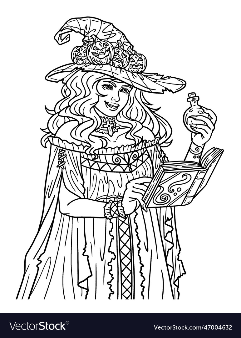 Halloween witch with potion isolated coloring page