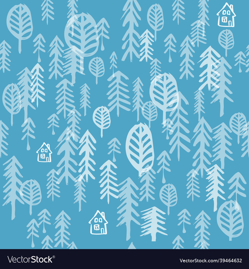 Seamless hand drawn forest pattern Royalty Free Vector Image