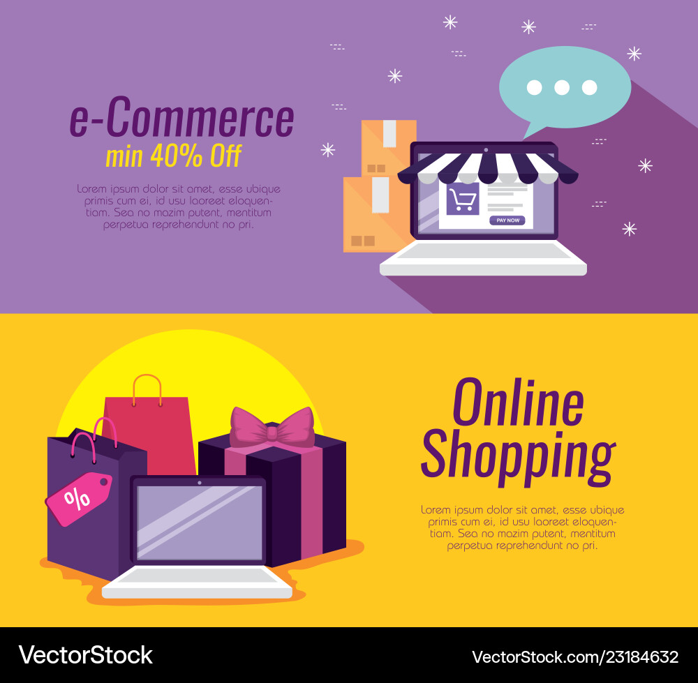 Set laptop technology to shopping online Vector Image