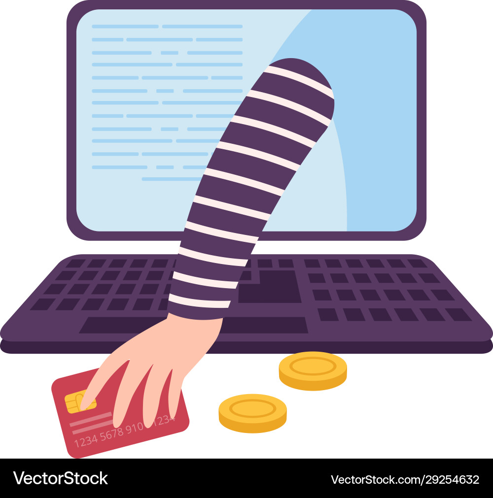 Thief stealing money from credit card through Vector Image
