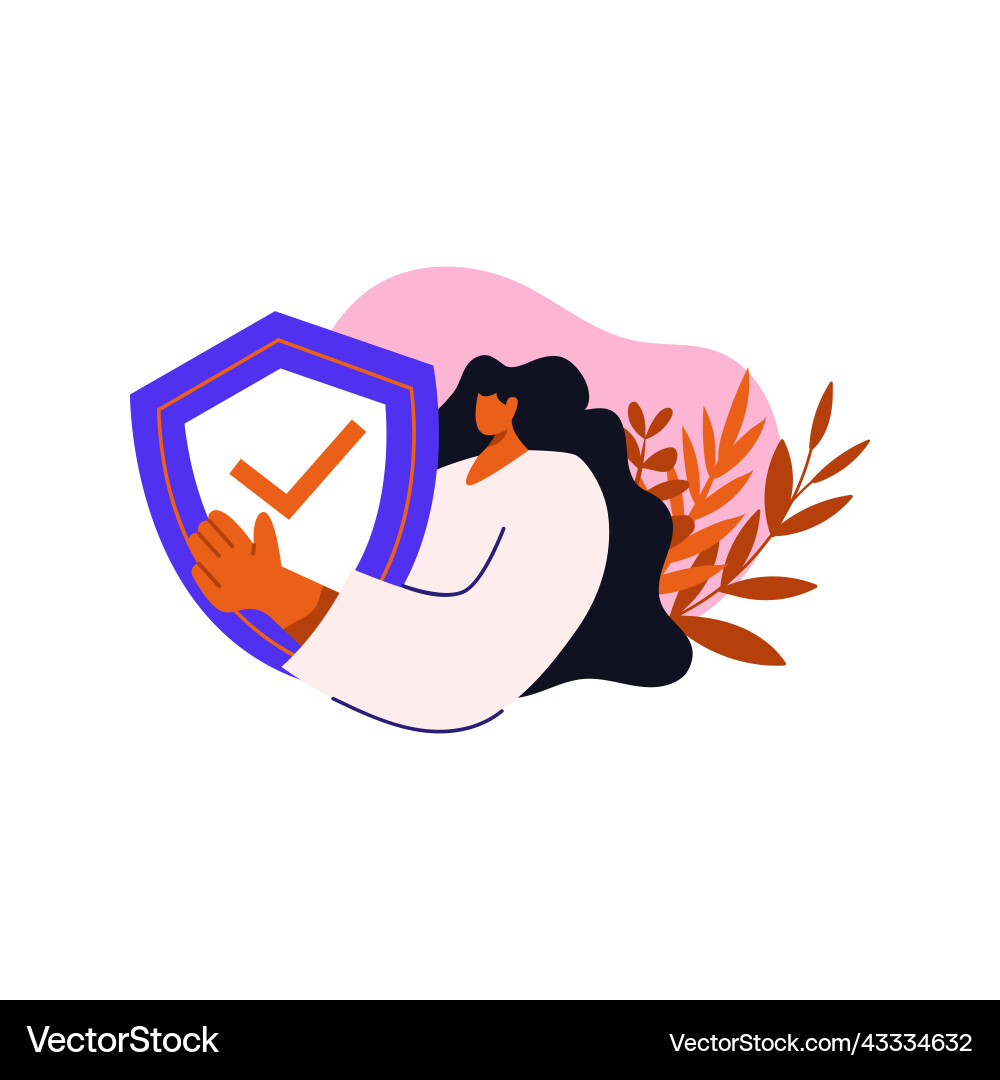 Woman holding protection shield in flat design Vector Image
