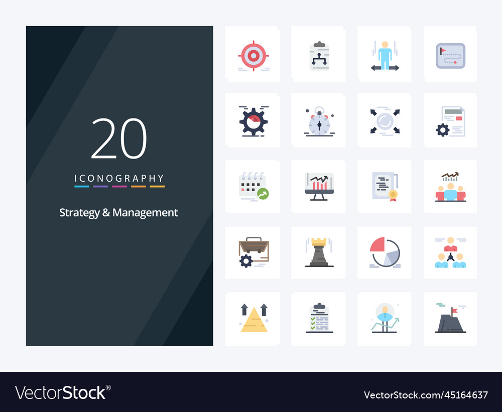 20 Strategy And Management Flat Color Icon Vector Image