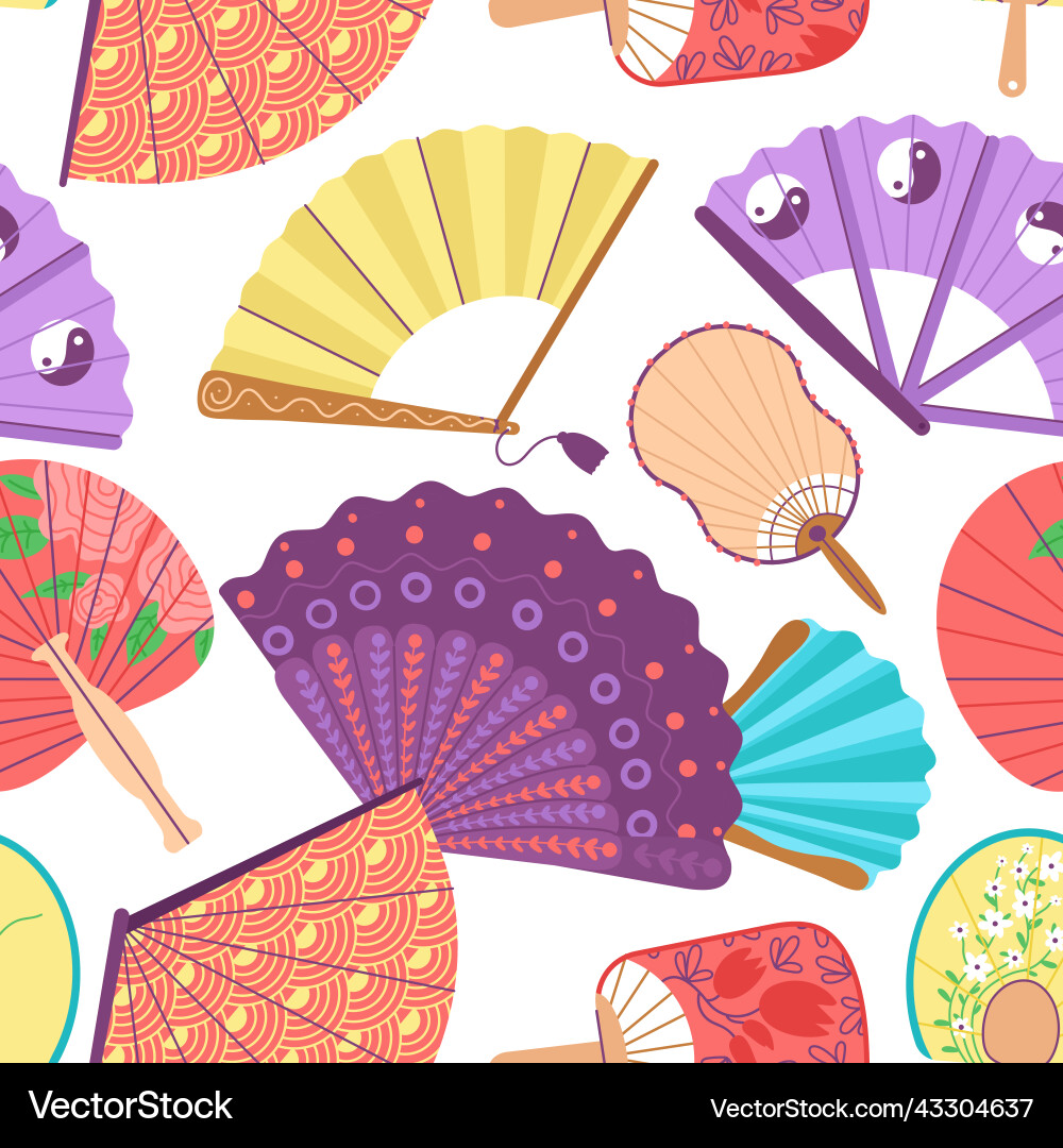 Asian style fan pattern kimono textile print fan Vector Image