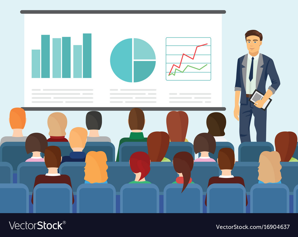 Businessman showing something to people Royalty Free Vector Businessman showing something to people Royalty Free Vector