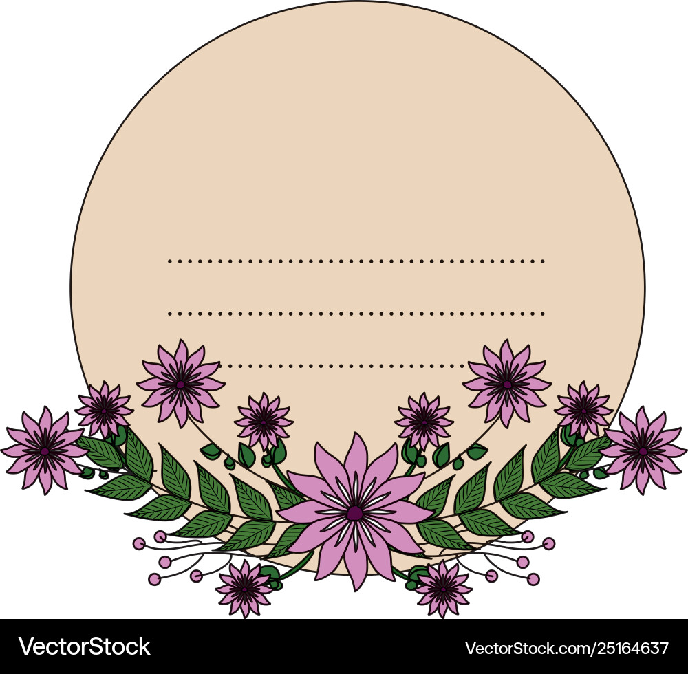 Circular postcard with flowers and leafs Vector Image