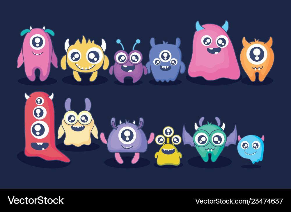 Group of cute monsters card Royalty Free Vector Image