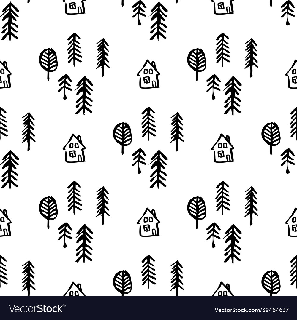 Seamless hand drawn forest pattern Royalty Free Vector Image
