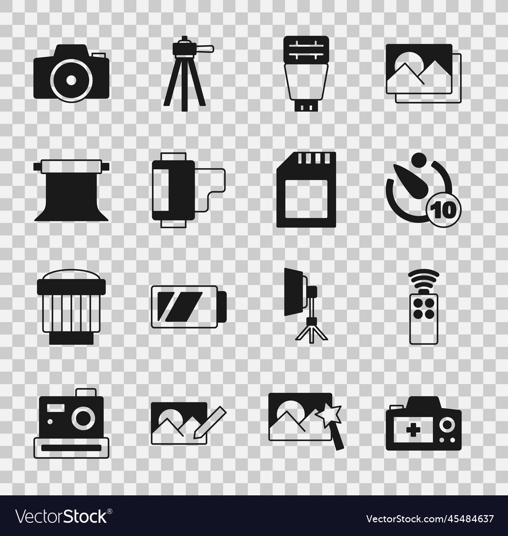 Set photo camera remote control for camera timer Vector Image