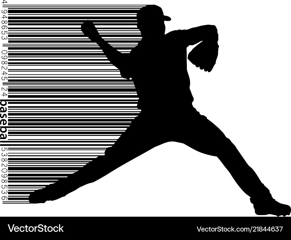 Silhouette of a baseball player and barcode Vector Image