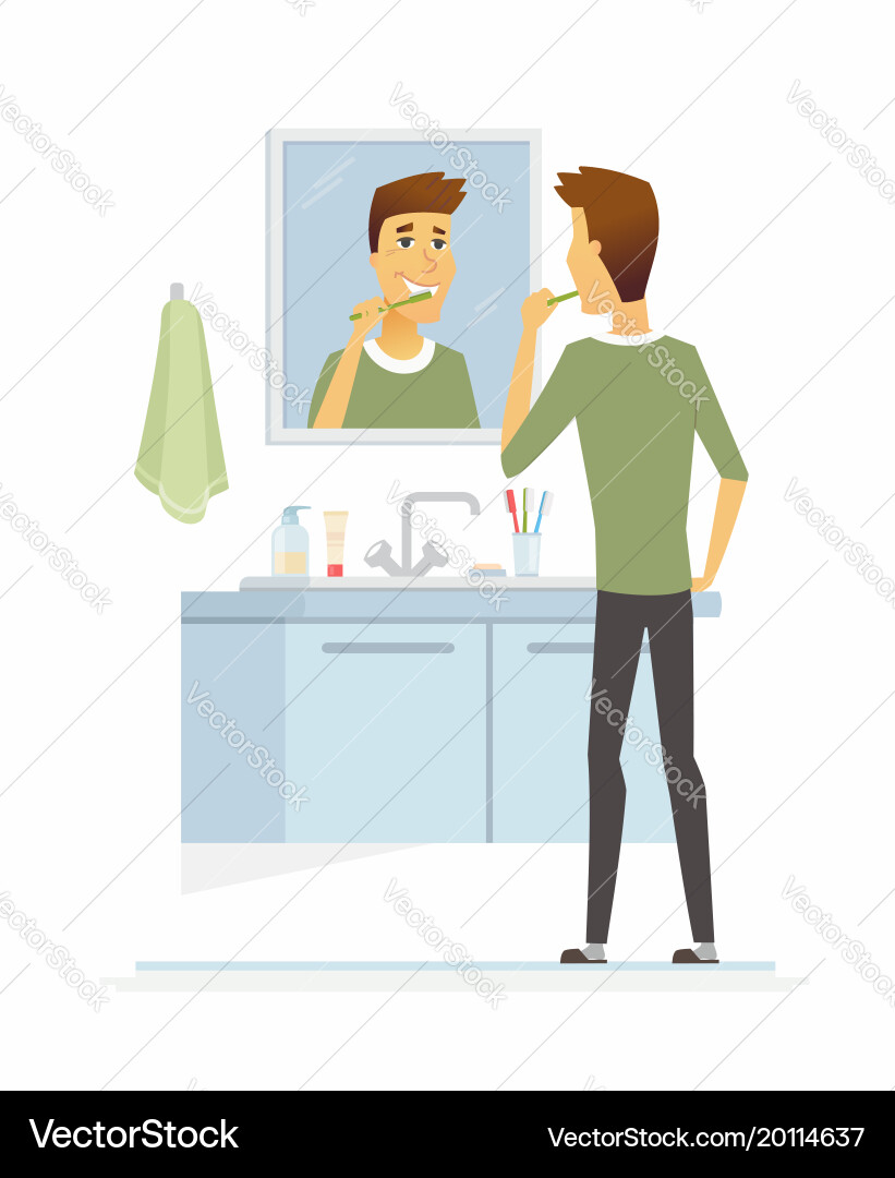Young man brushing his teeth - cartoon people Vector Image
