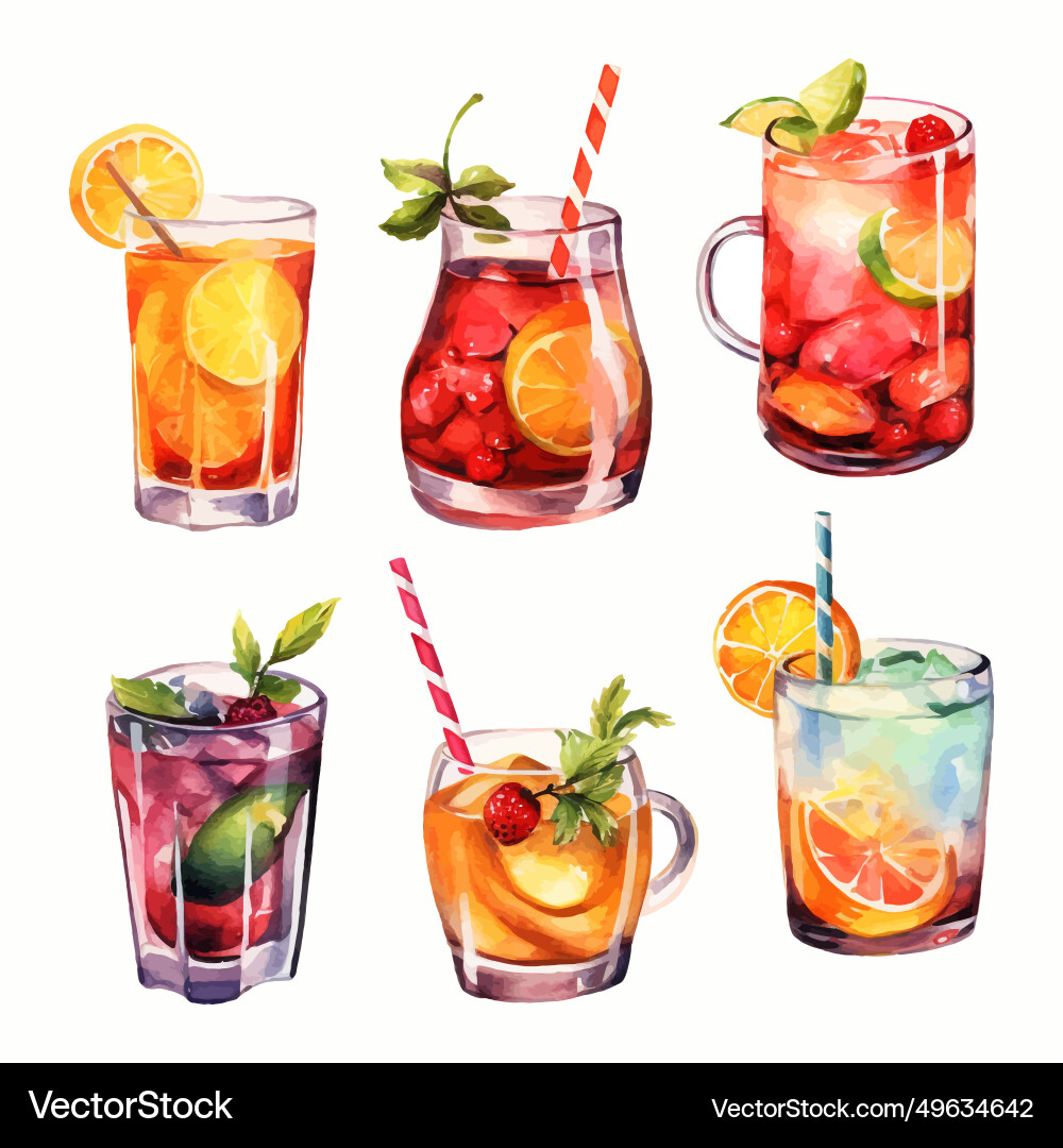 Alcohol cocktail collection watercolor drinks Vector Image