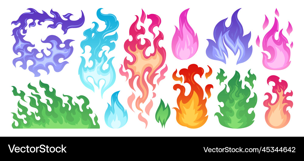 Cartoon colorful burning flames fireballs Vector Image