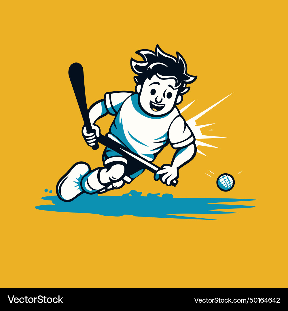 Cricket player on yellow background retro style Vector Image