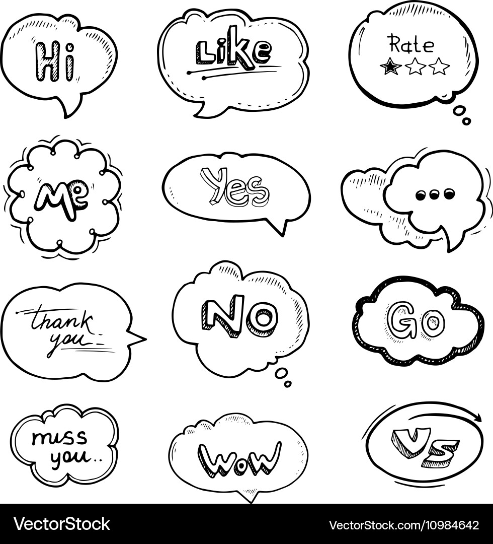Hand drawn set of speech bubbles with dialog words