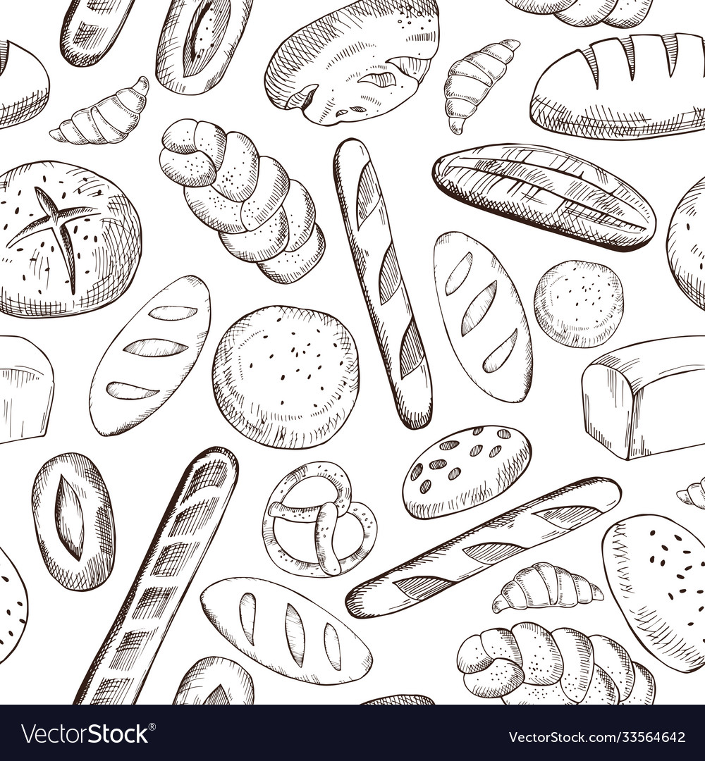 Seamless pattern with hand drawn bread Royalty Free Vector