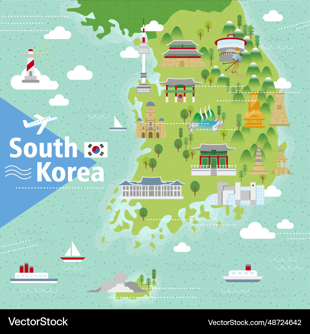 South korea travel map Royalty Free Vector Image