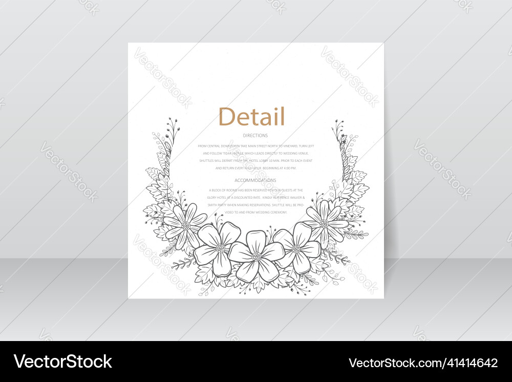 Wedding invitation template with floral outline Vector Image