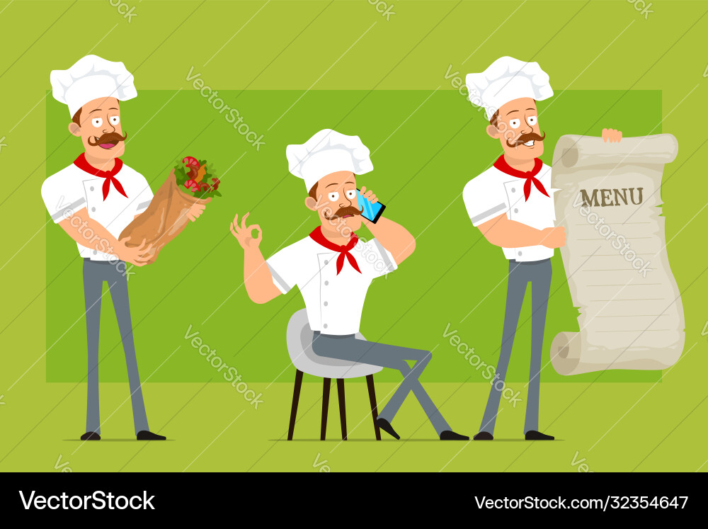 Cartoon flat strong chef cook man character set Vector Image