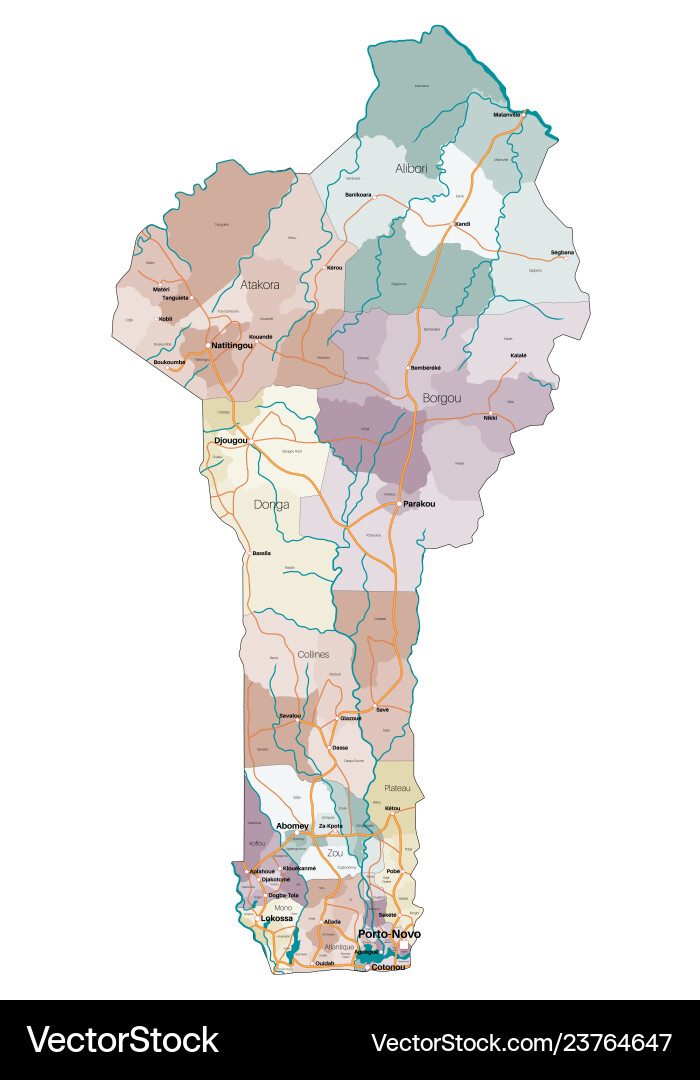 Detailed map of benin Royalty Free Vector Image
