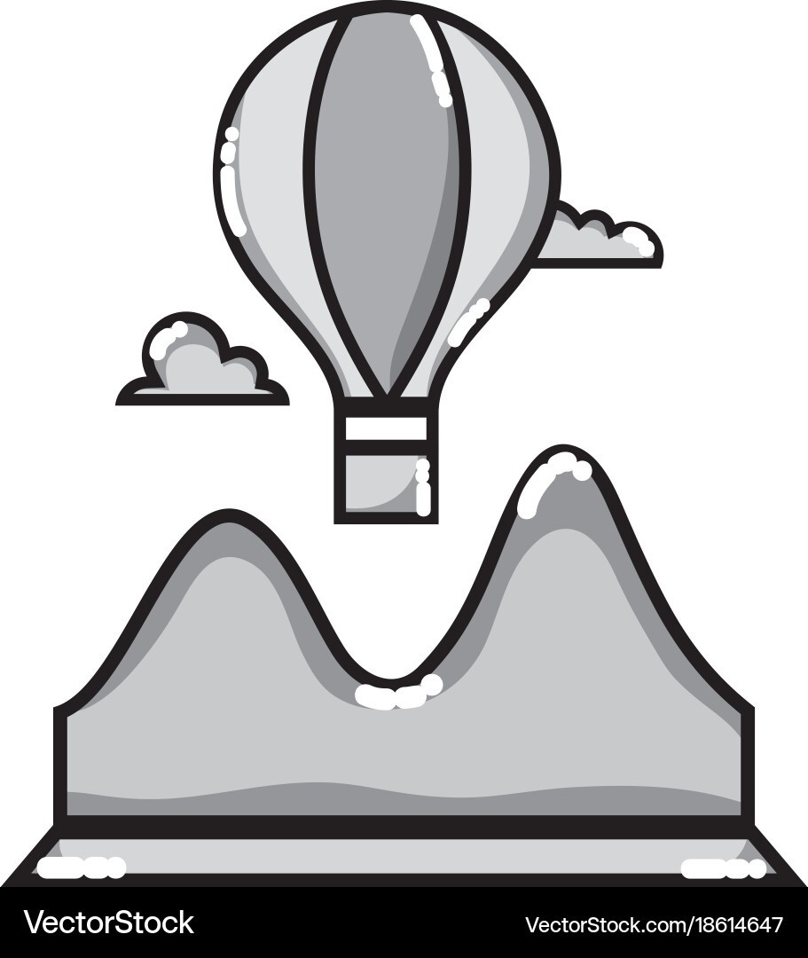 Grayscale air balloon fly design with mountains Vector Image