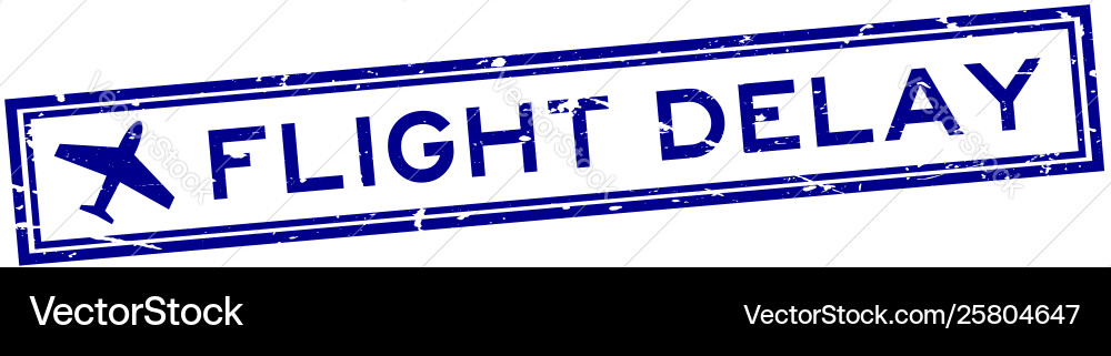 Grunge blue flight delay word with airplane icon Vector Image
