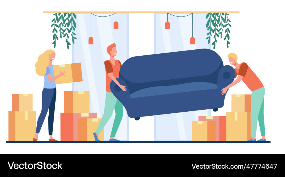 Happy people moving into new home Royalty Free Vector Image