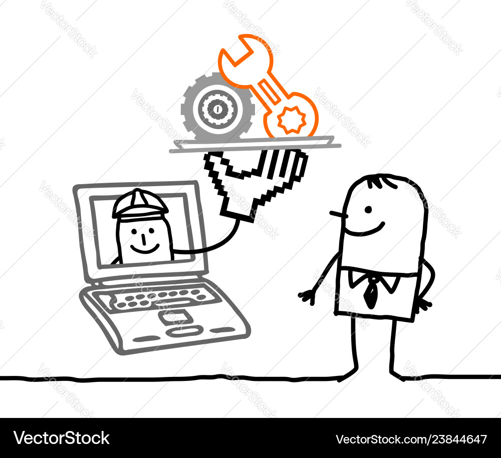 Man with laptop and maintenance online Royalty Free Vector