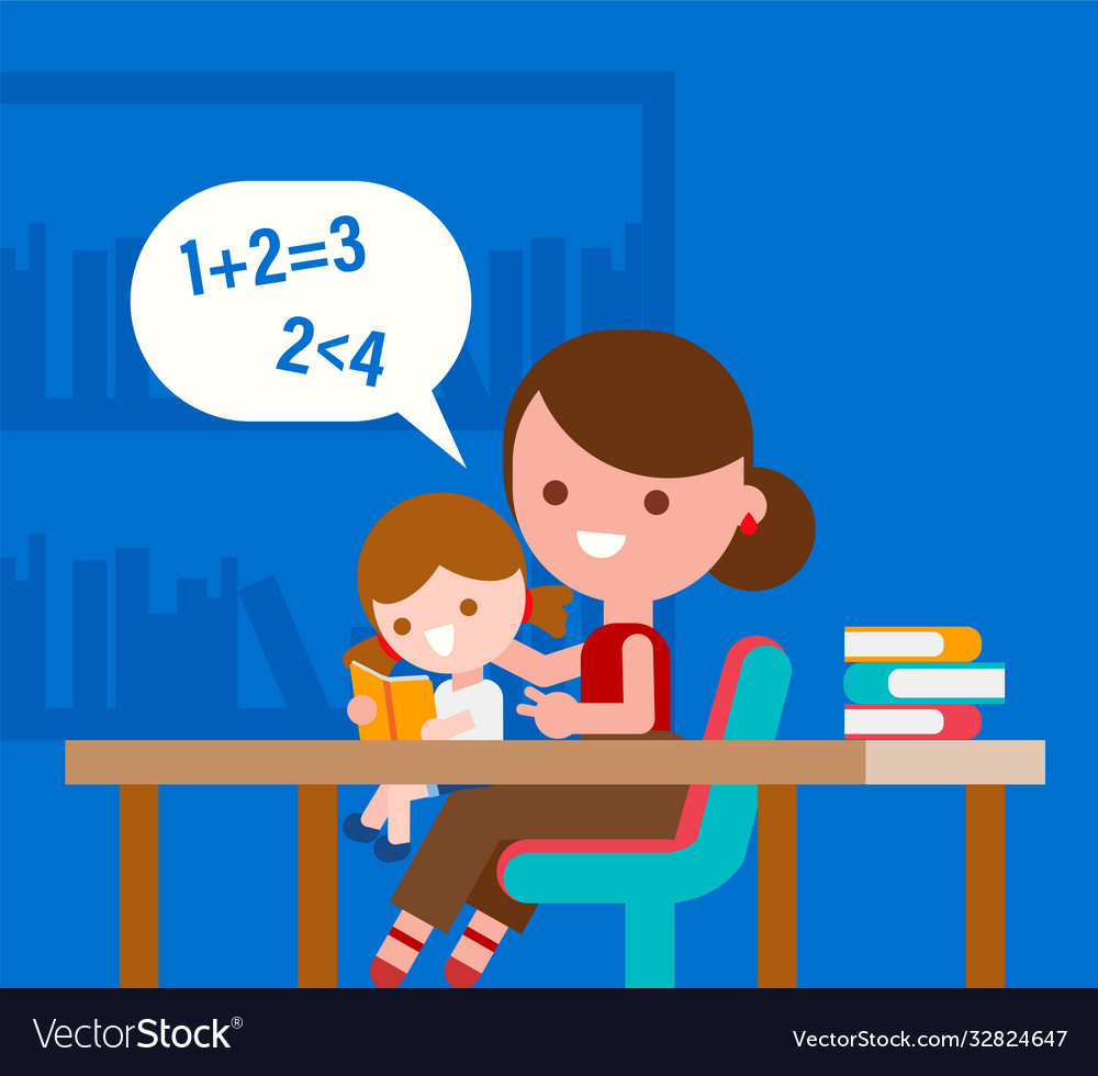 Mother Teaching Basic Math To Her Little Daughter Vector Image