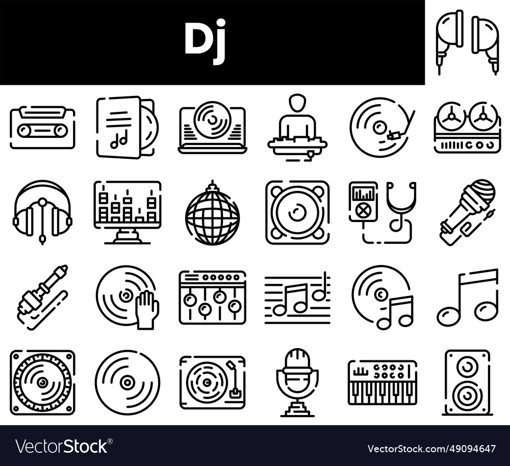 Set of outline dj icons Royalty Free Vector Image