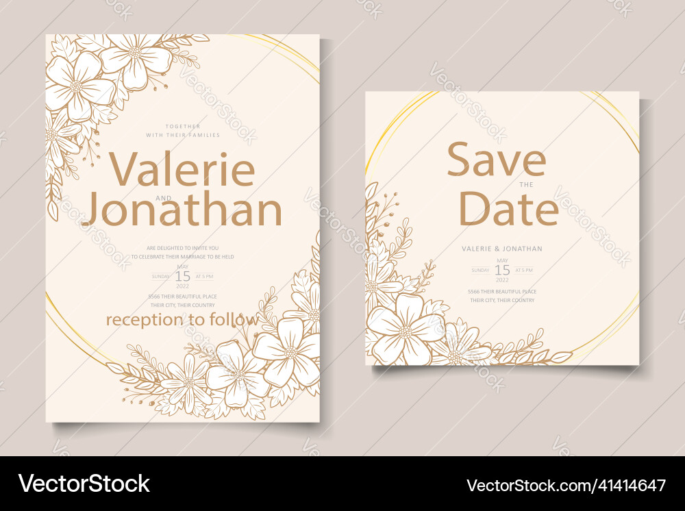 Wedding invitation template with floral outline Vector Image