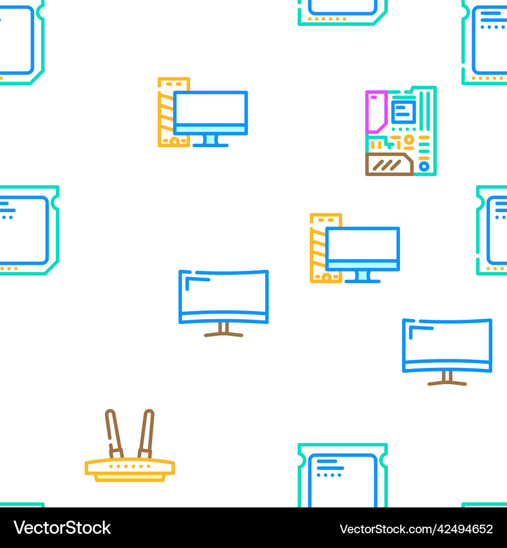 Computer accessories and parts icons set Vector Image