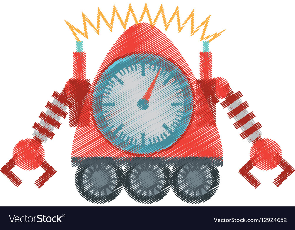 Drawing clock robotic machine connection Vector Image