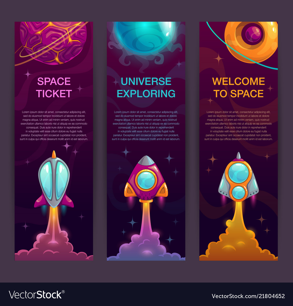 Horizontal space banners set rocket launch Vector Image