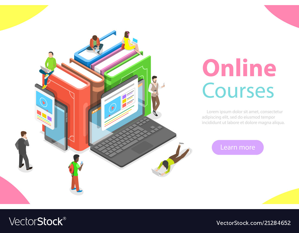 Online courses flat isometric concept Royalty Free Vector