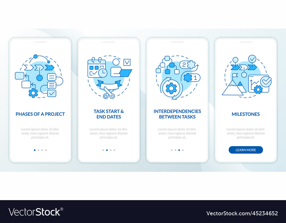 Project plan parts blue onboarding mobile app Vector Image
