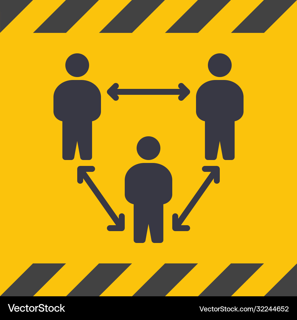 Social distancing yellow caution sign with euro Vector Image