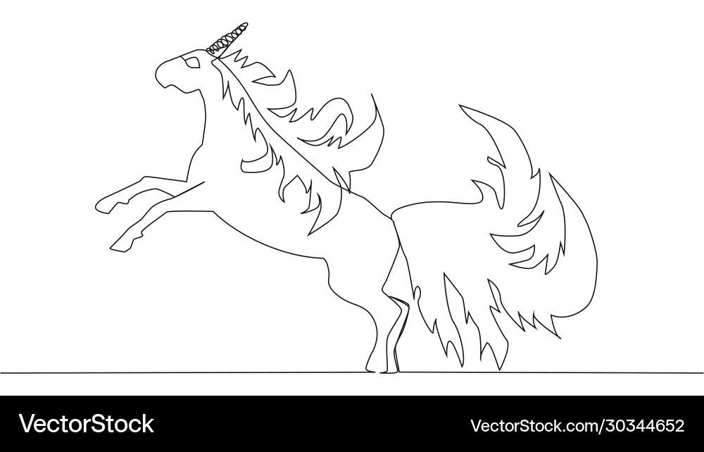 Unicorn is drawn one black line on a white Vector Image