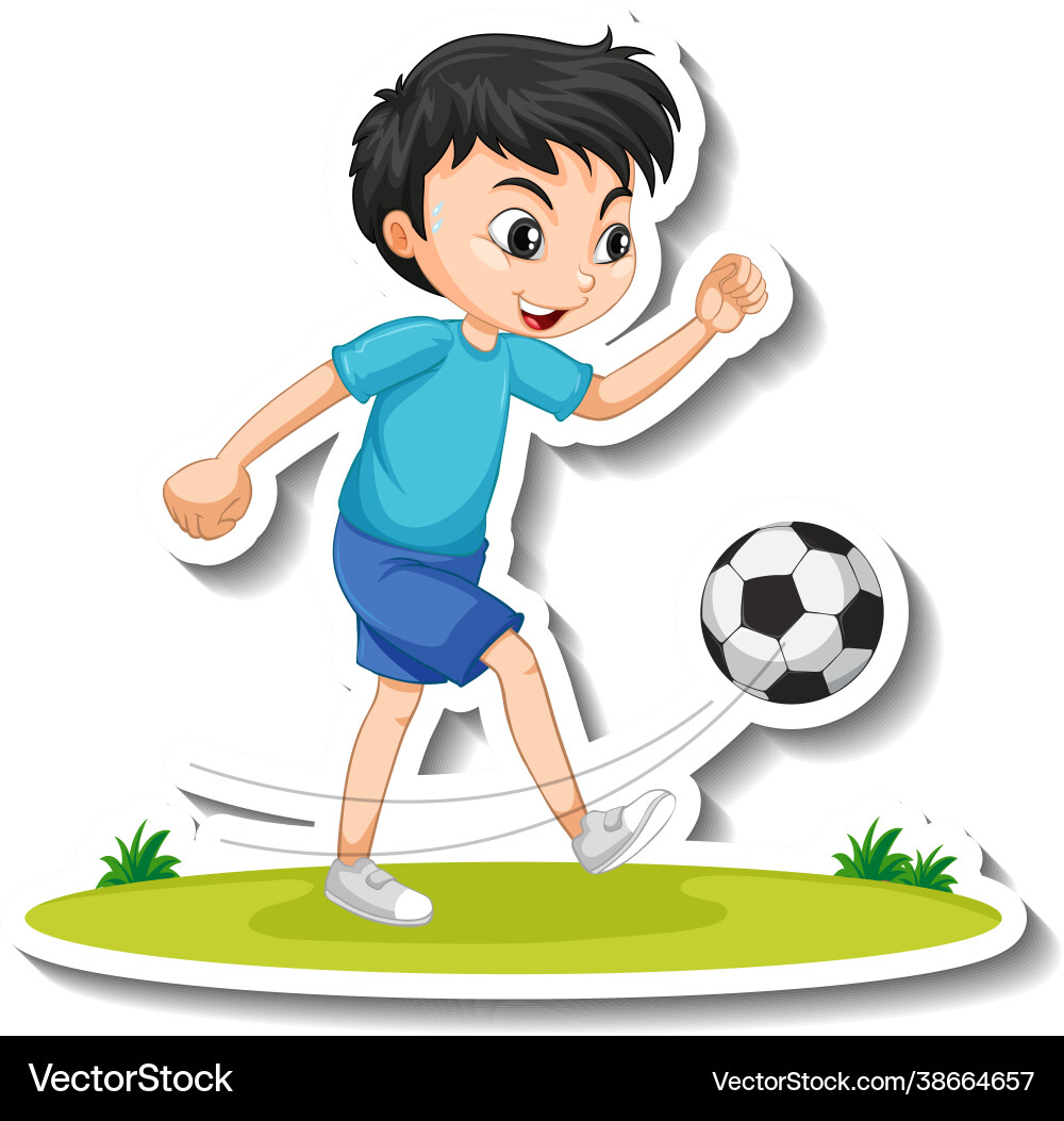 Cartoon character sticker with a boy playing Vector Image