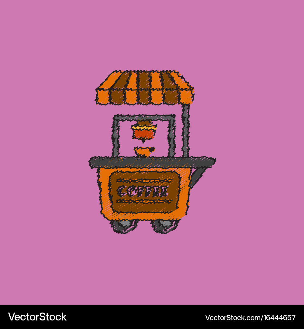 Coffee shop cart in hatching style Royalty Free Vector Image