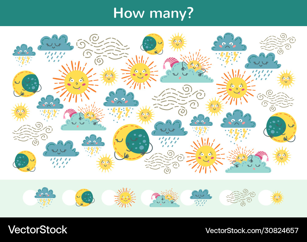 Counting children game a weather set Royalty Free Vector