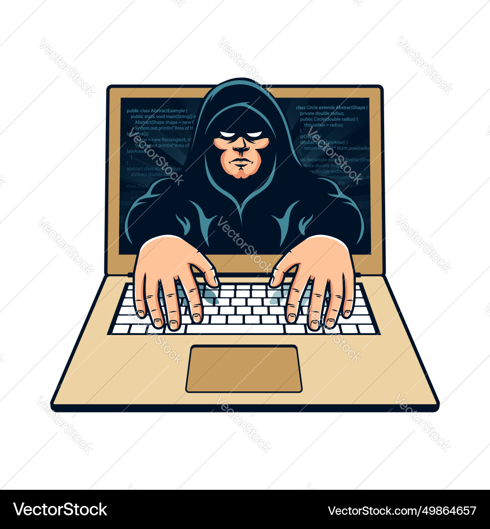 Hooded hacker gains remote access to laptop Vector Image