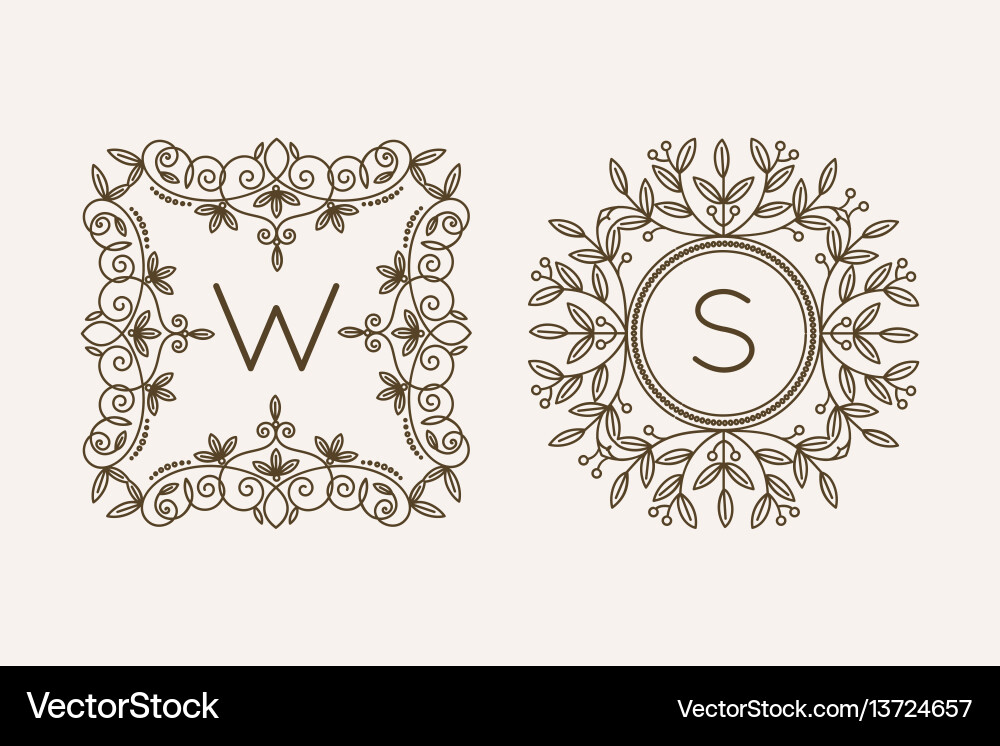 Monogram logo and text badge emblem line art Vector Image